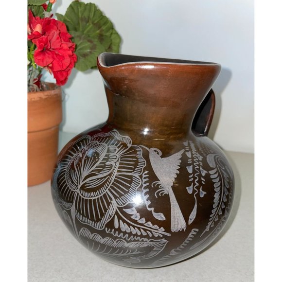 Unmarked | Accents | Mexican Hand Painted Burnished Pottery Pitcher ...